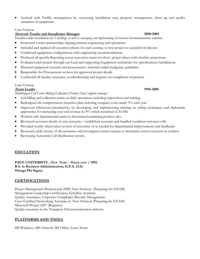 Nelson Perez Resume Nmp June 2011 Pm (3) | PDF