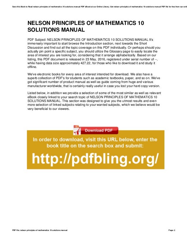 Nelson Principles Of Mathematics 10 Solutions Manual Nelson Principles Of Mathematics 10 Solutions Manual