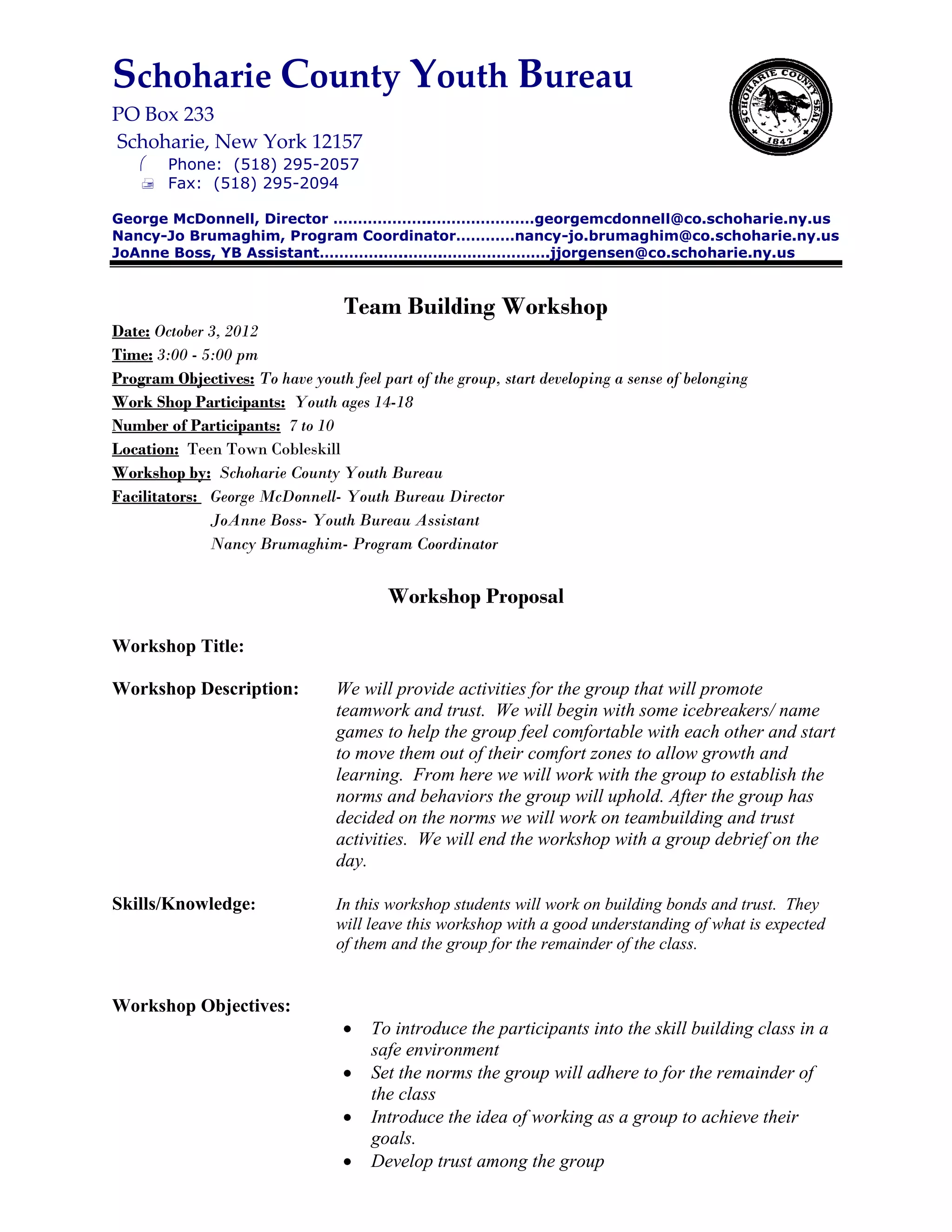 Life Skills Class Team building Proposal | PDF