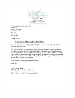 Nelway BC to Yahk Trans Canada Trail Route Assessment Report | PDF