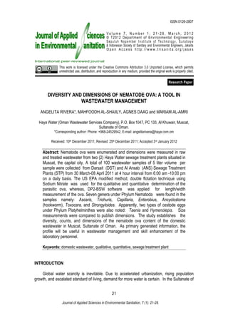Nematode Ova in wastewater | PDF
