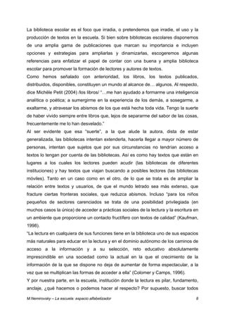 La escuela espacio alfabetizador- Nemirovsky | PDF