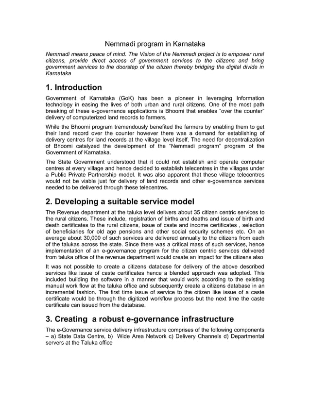 Nemmadi program in karnataka july2007 | PDF