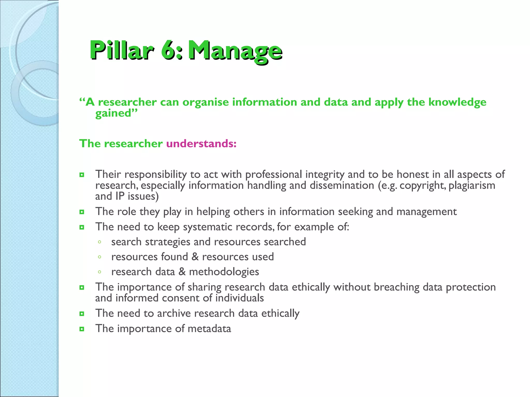 The Seven Pillars of Information Literacy: research lens | PPT