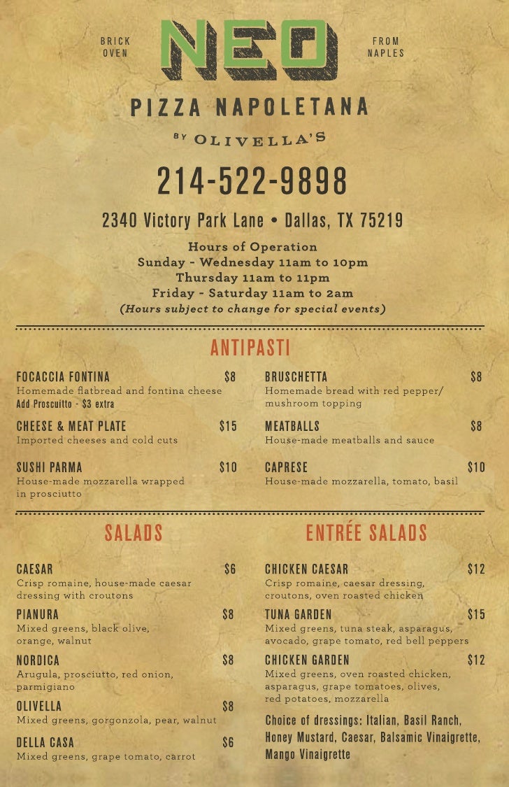Neo Pizza Carry-out Menu