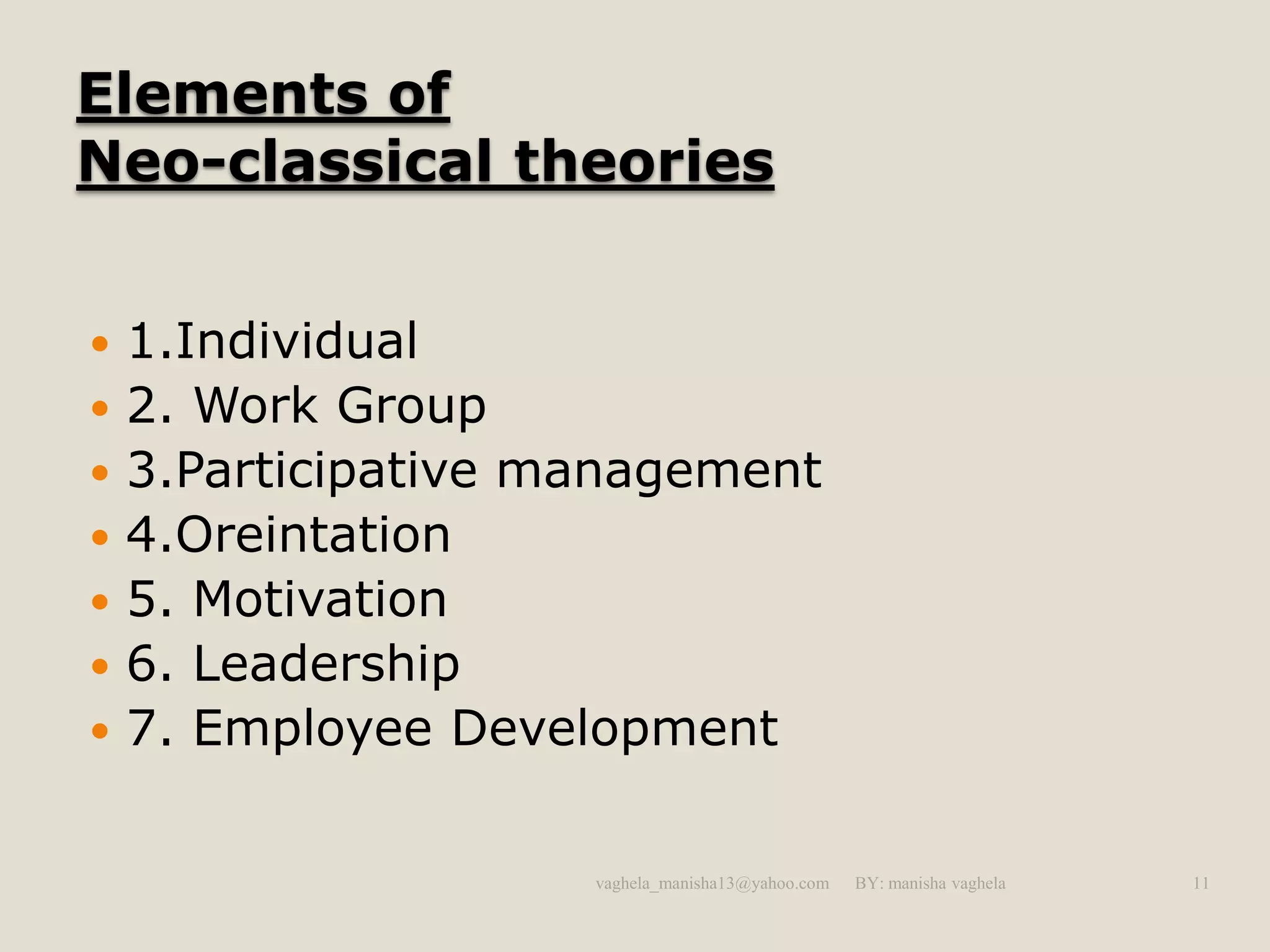 Neo classical school of management thoughtsneo clasical theory of ...