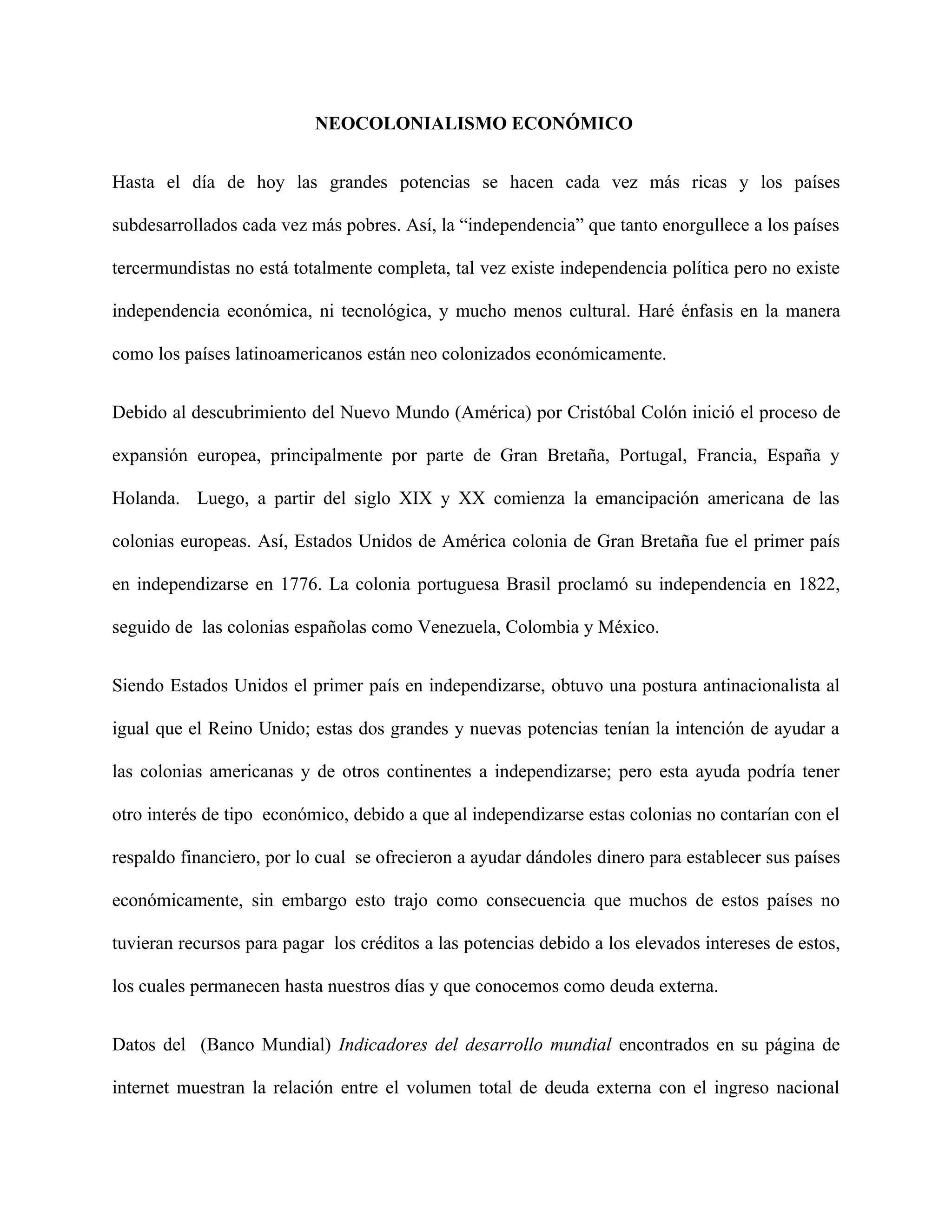 Neo colonialismo económico | PDF