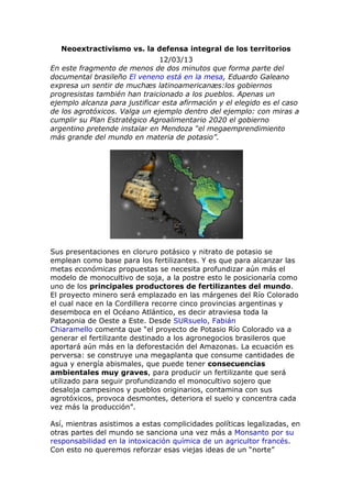 Neoextractivismo vs. la defensa integral de los territorios | PDF