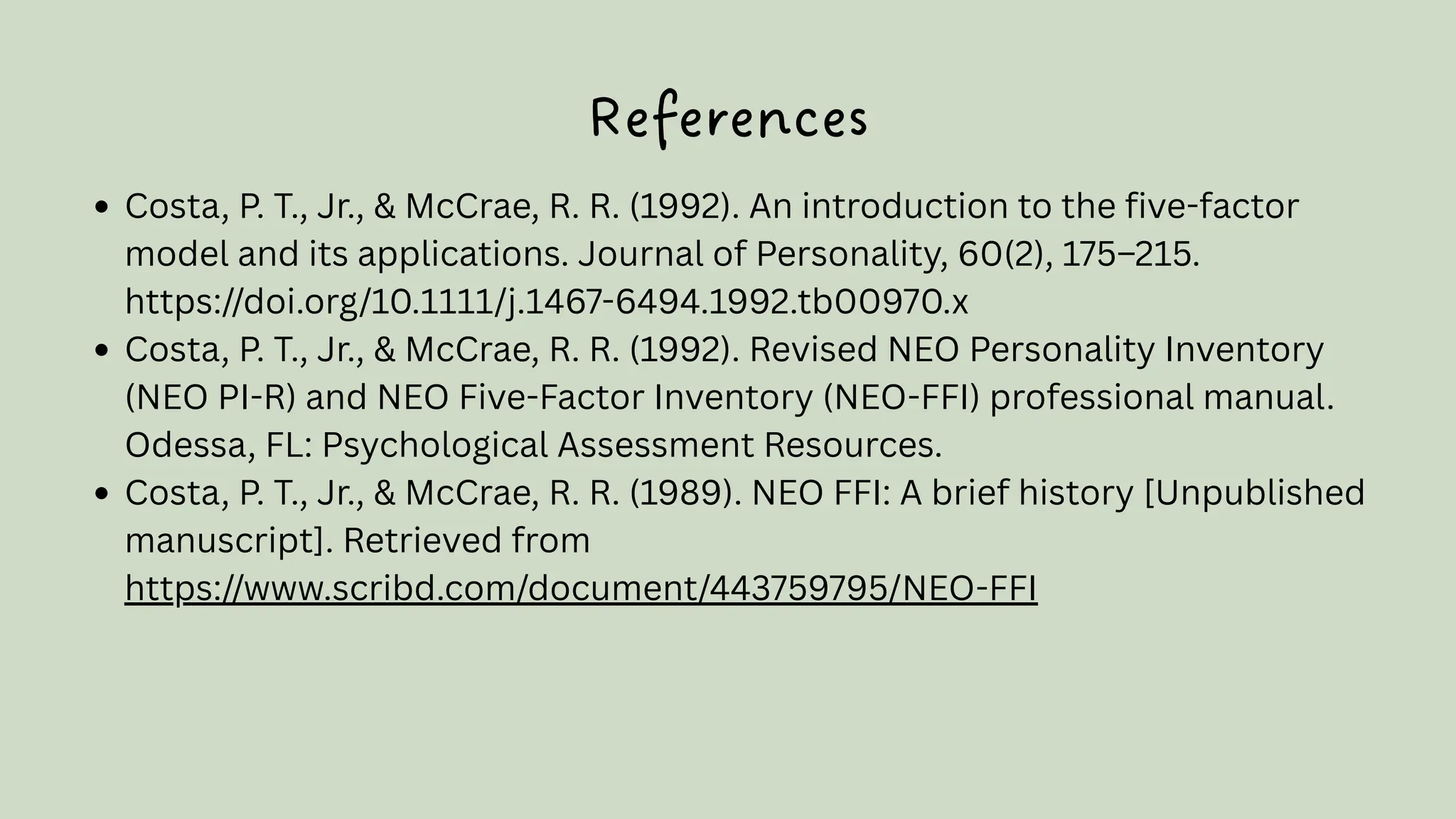 NEO Five Factor Inventory (NEO FFI) - Personality Assessment | PDF