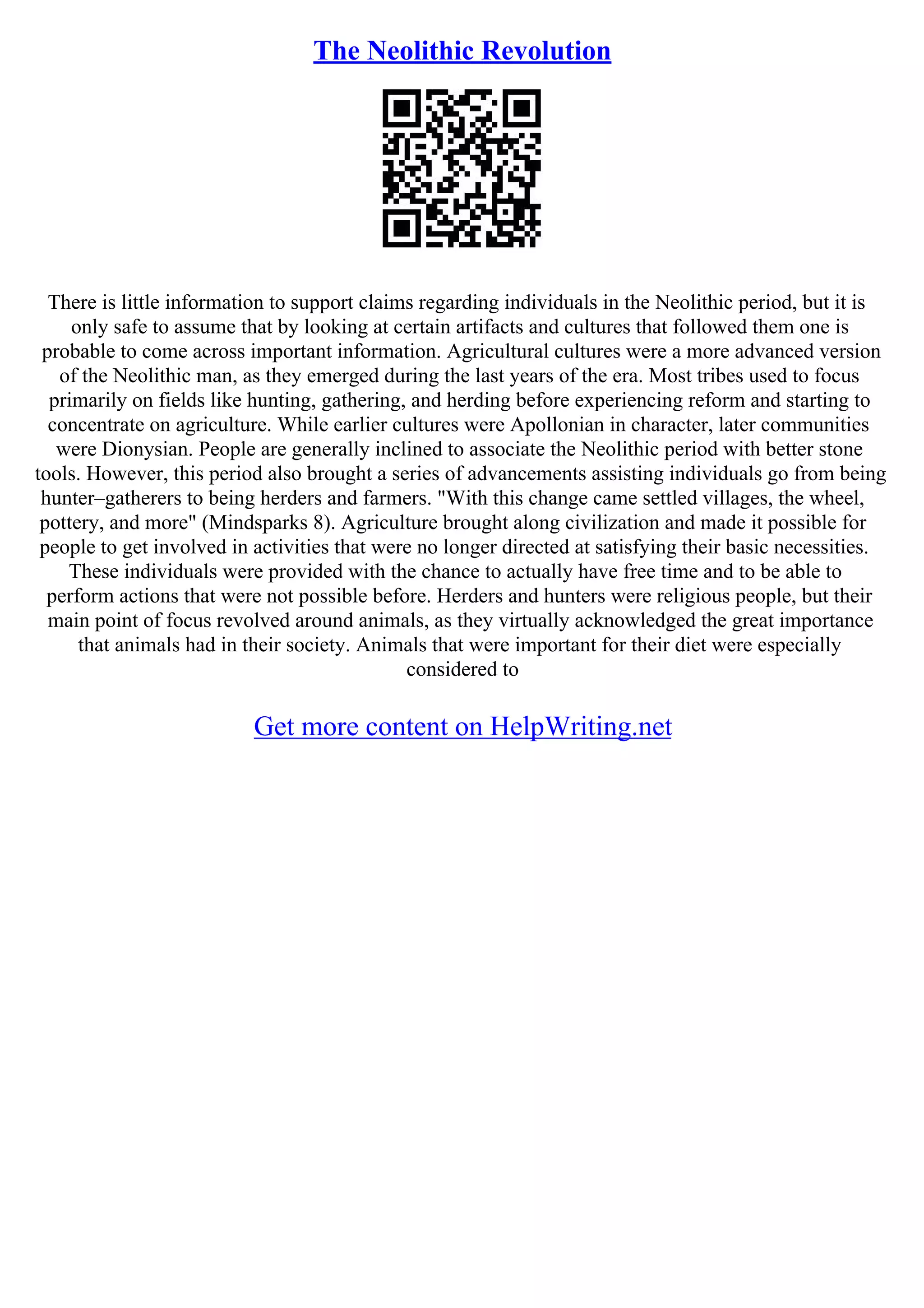 Neolithic Revolution Essay | PDF