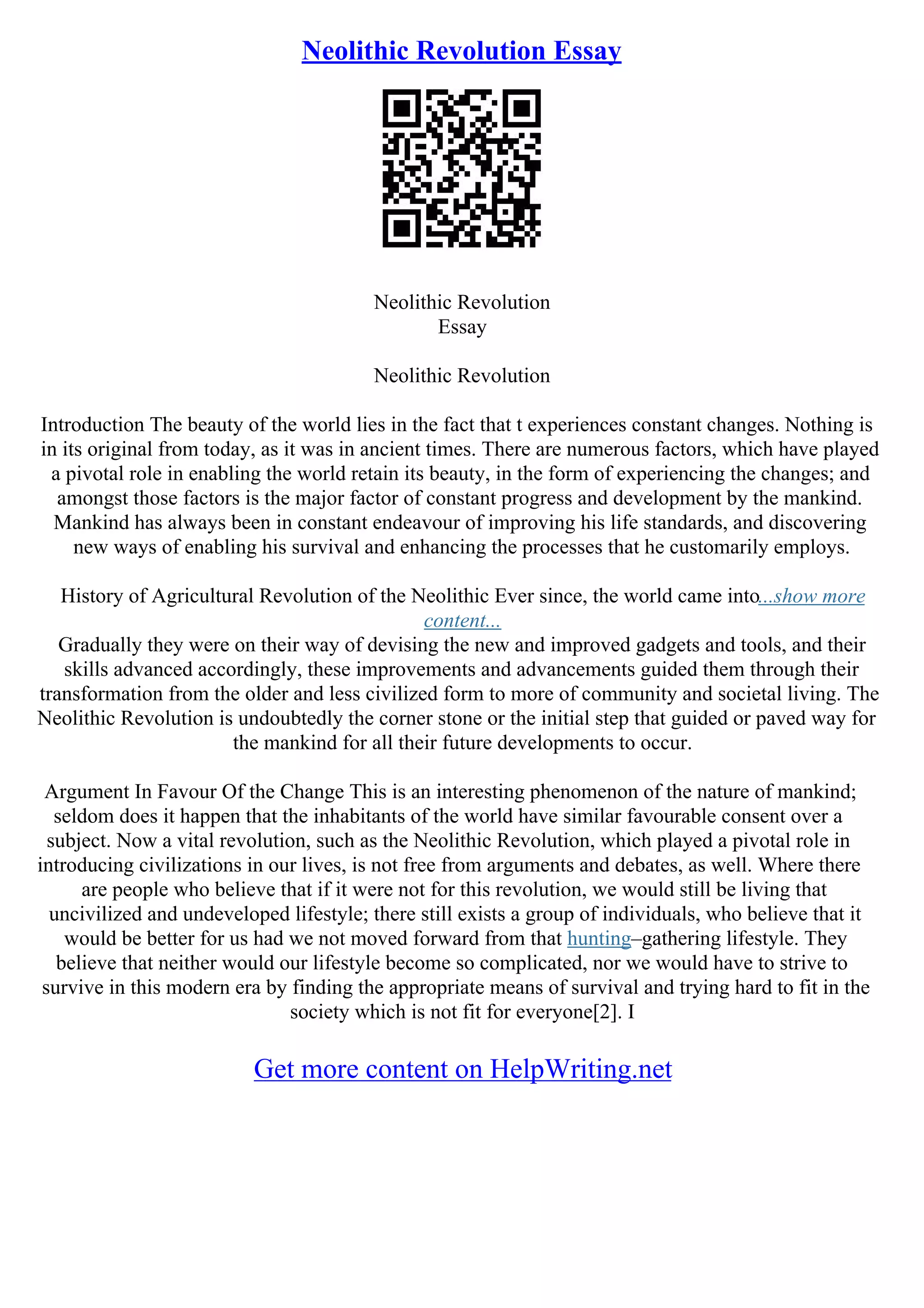 Neolithic Revolution Essay | PDF