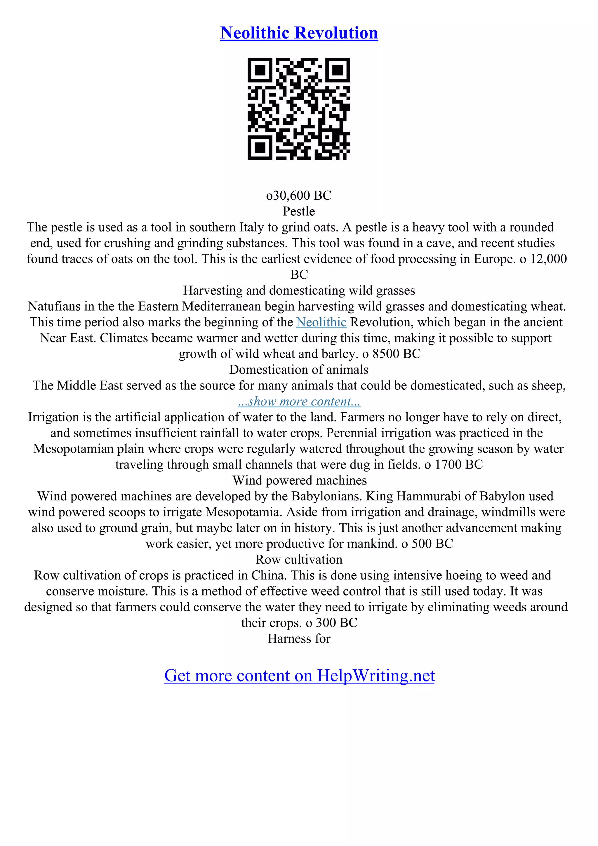 Neolithic Revolution Essay | PDF