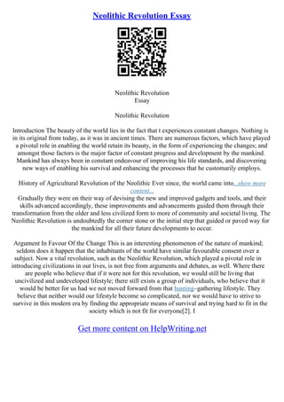 Neolithic Revolution Essay | PDF