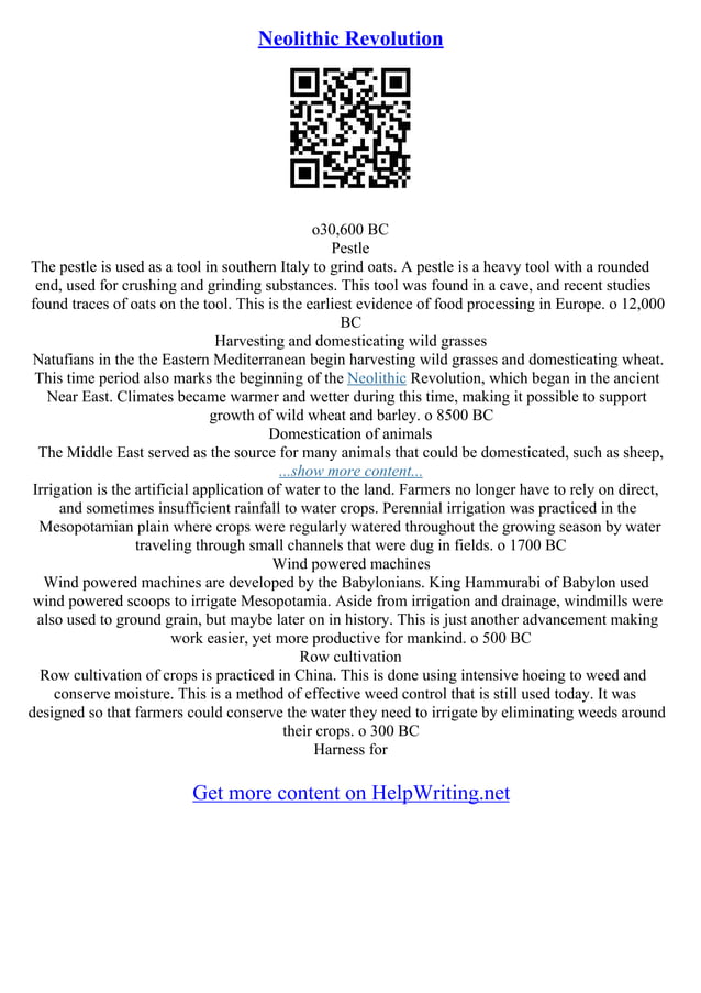 Neolithic Revolution Essay | PDF