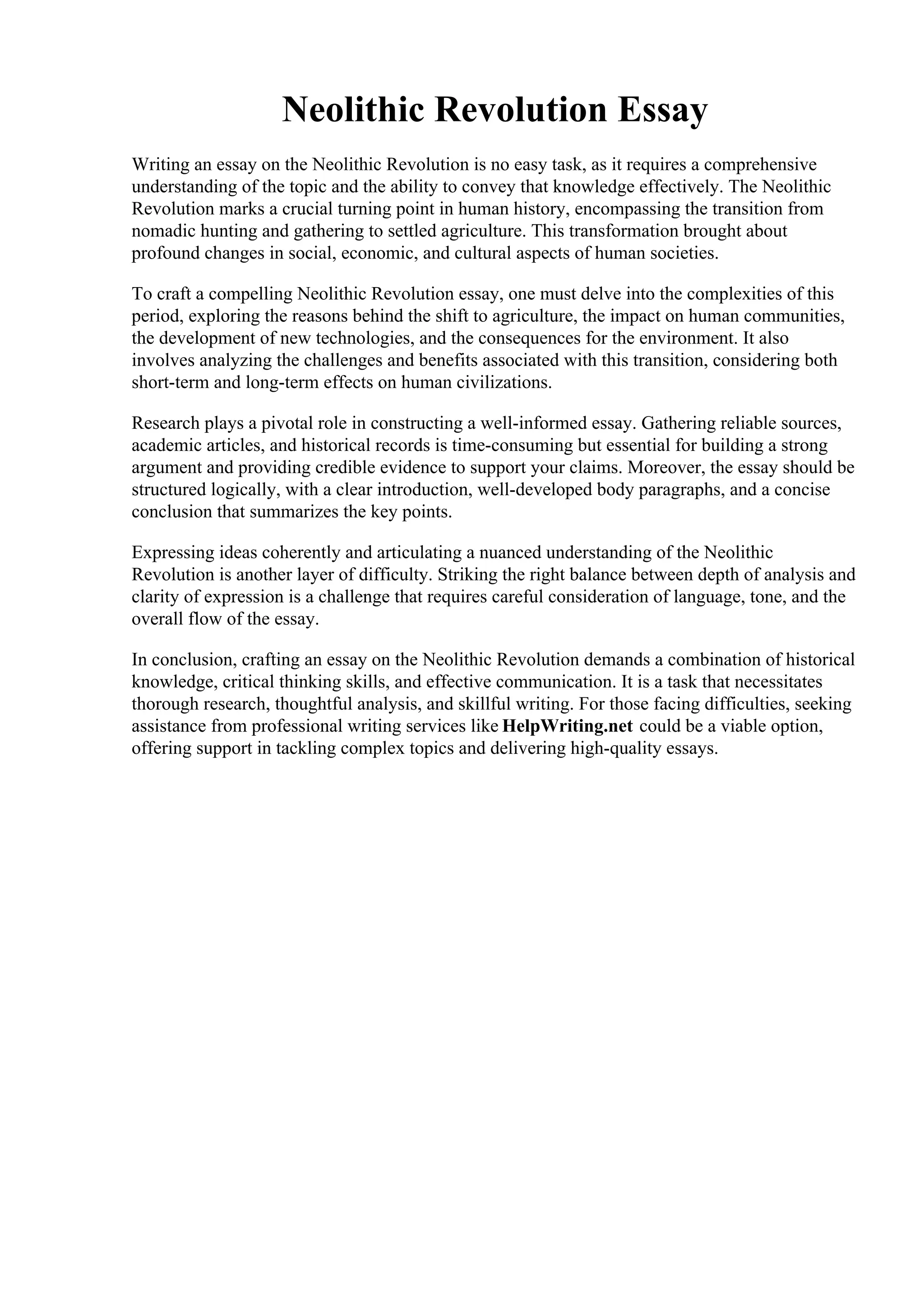 Neolithic Revolution Essay | PDF