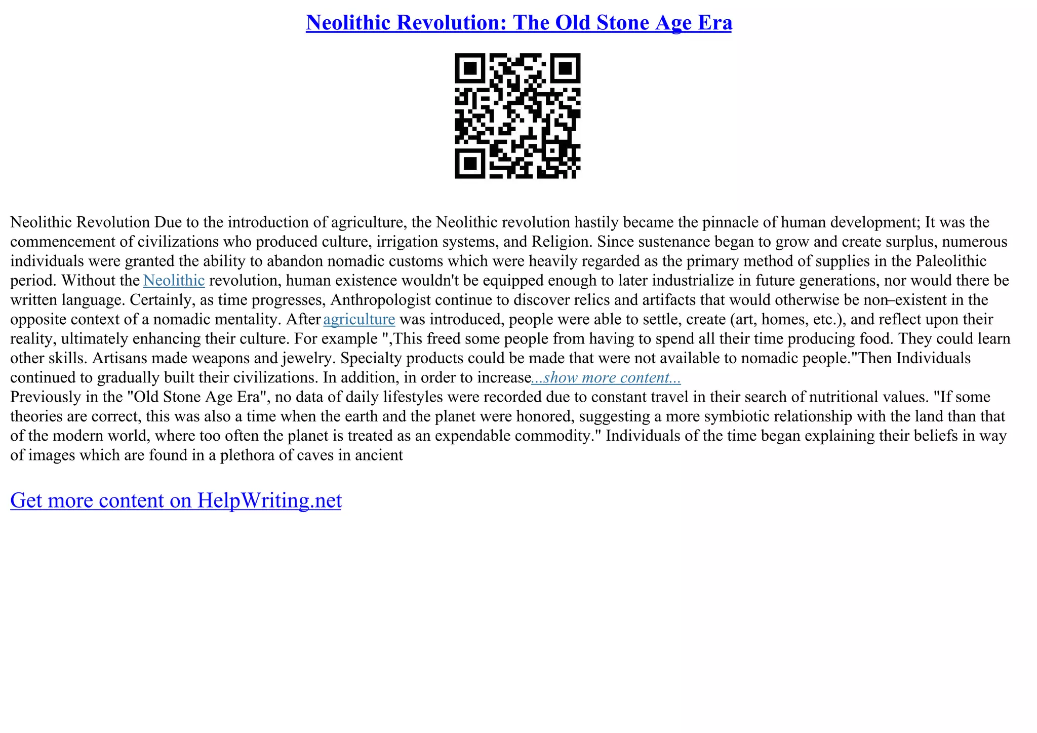 Neolithic Revolution Key Concepts | PDF