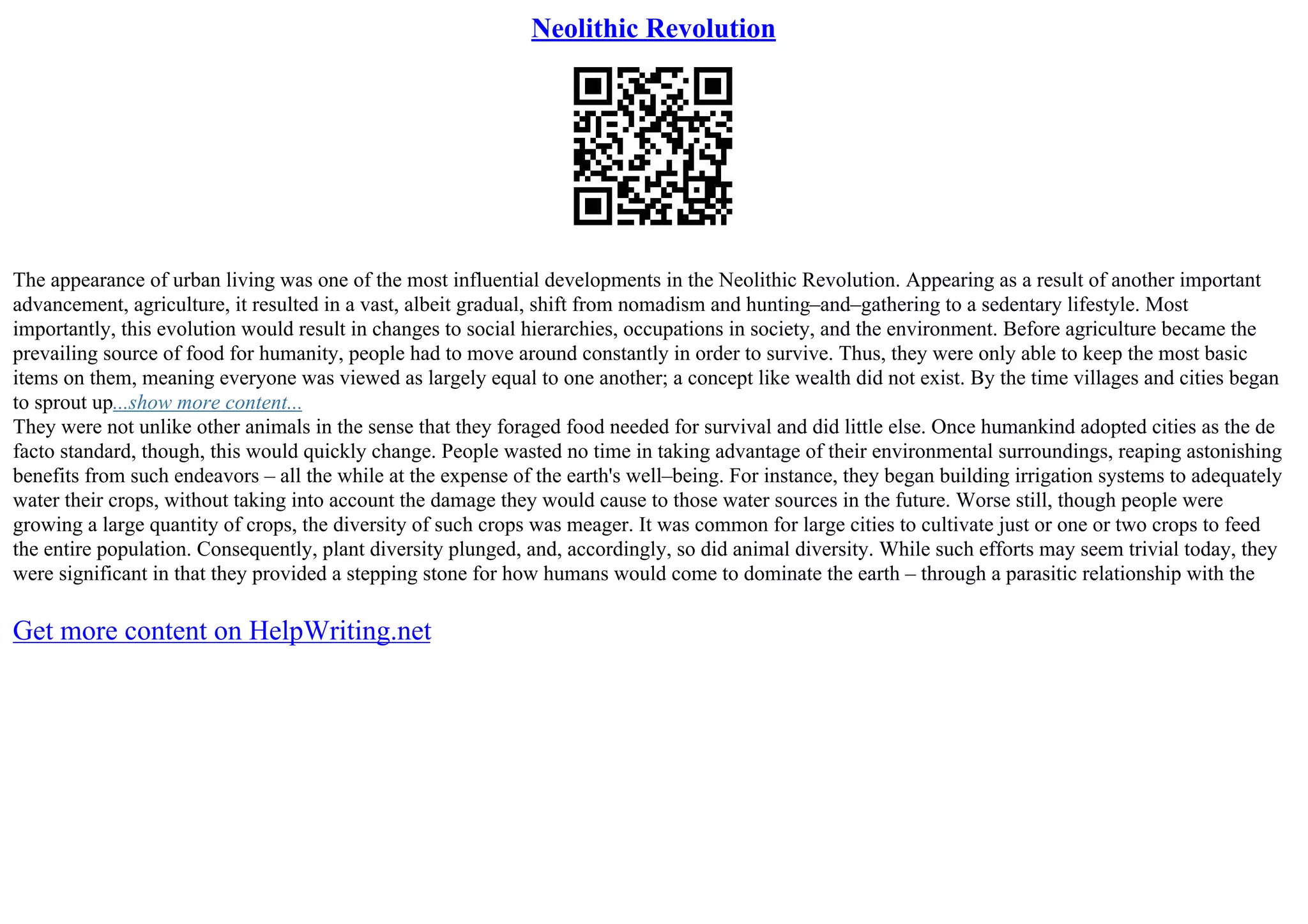 Neolithic Revolution Key Concepts | PDF