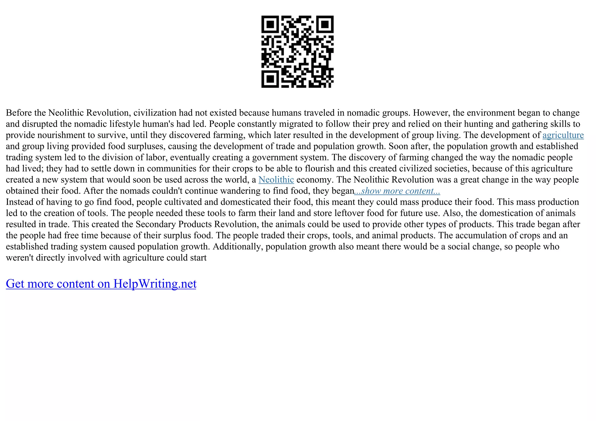 Neolithic Revolution Key Concepts | PDF