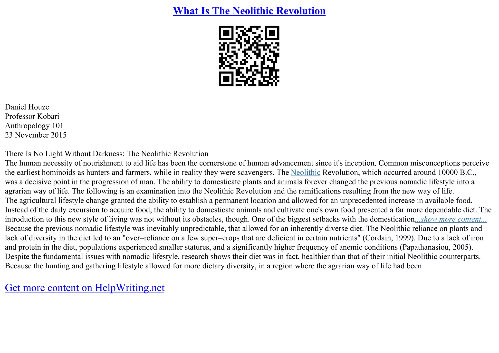 Neolithic Revolution Key Concepts | PDF