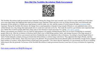 Neolithic Revolution Key Concepts | PDF