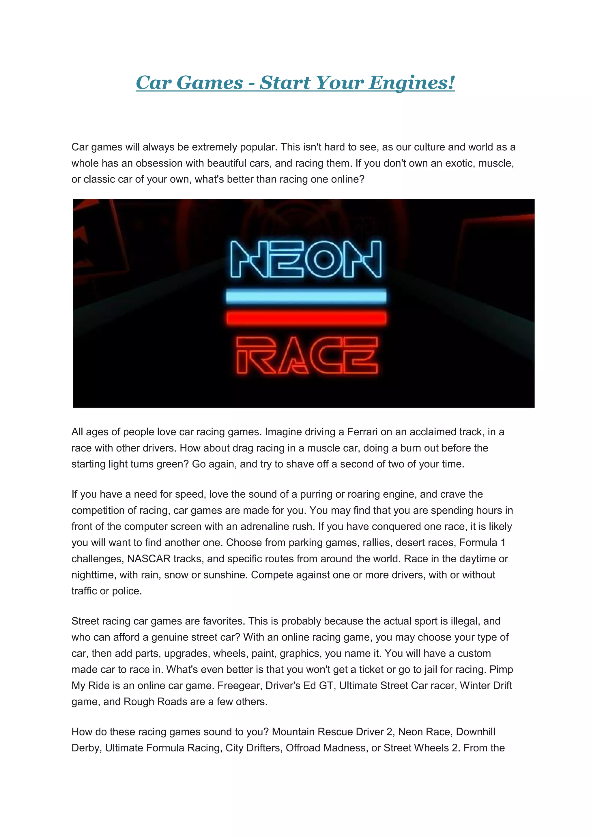 Neon 2 cars racing saga | PDF