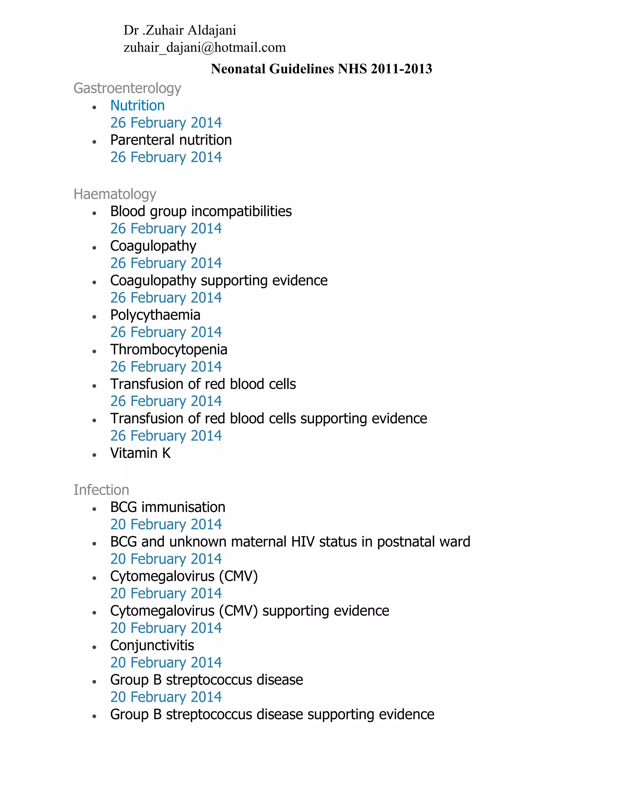 Neonatal guidelines NHS 2011 2013 | PDF