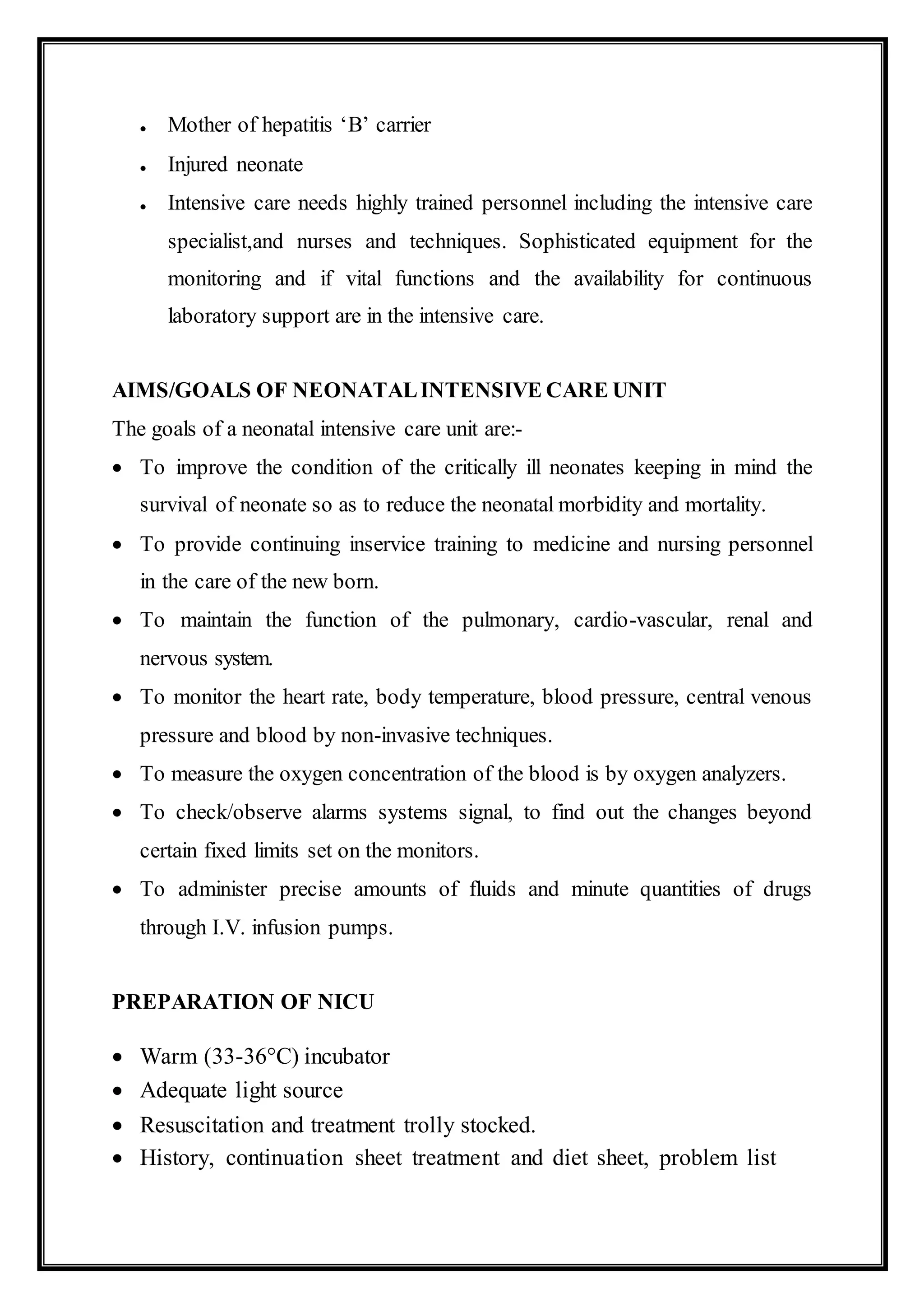 Neonatal intensive care unit nicu | DOCX