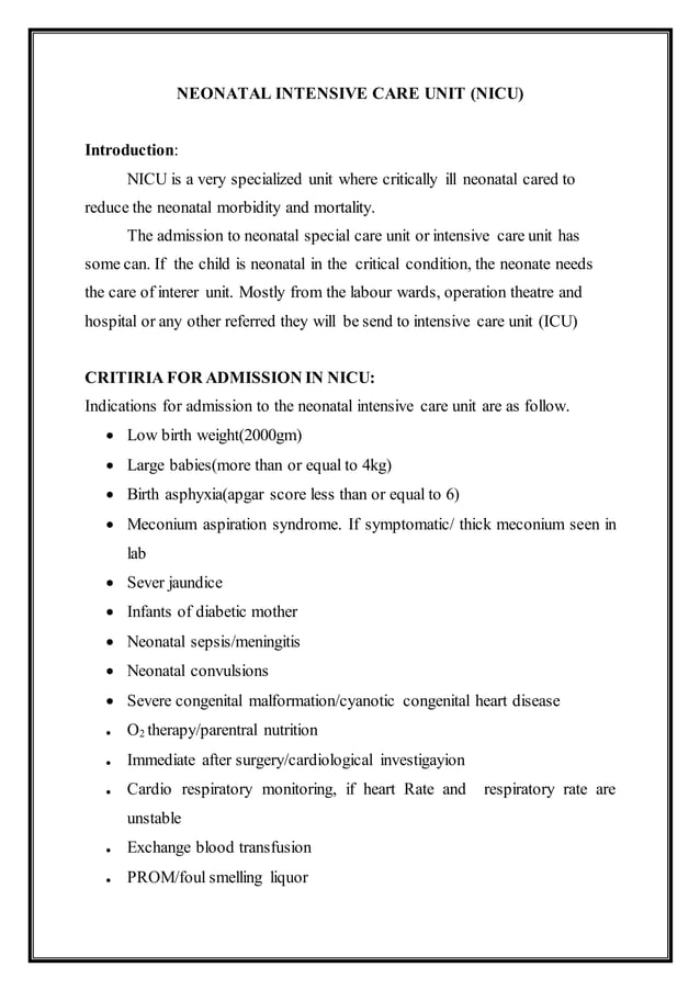 Neonatal intensive care unit nicu | DOCX