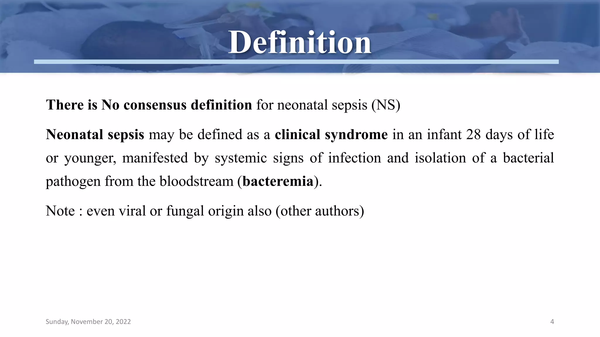 Neonatal sepsis : overview of epidemiology, pathogenesis ...