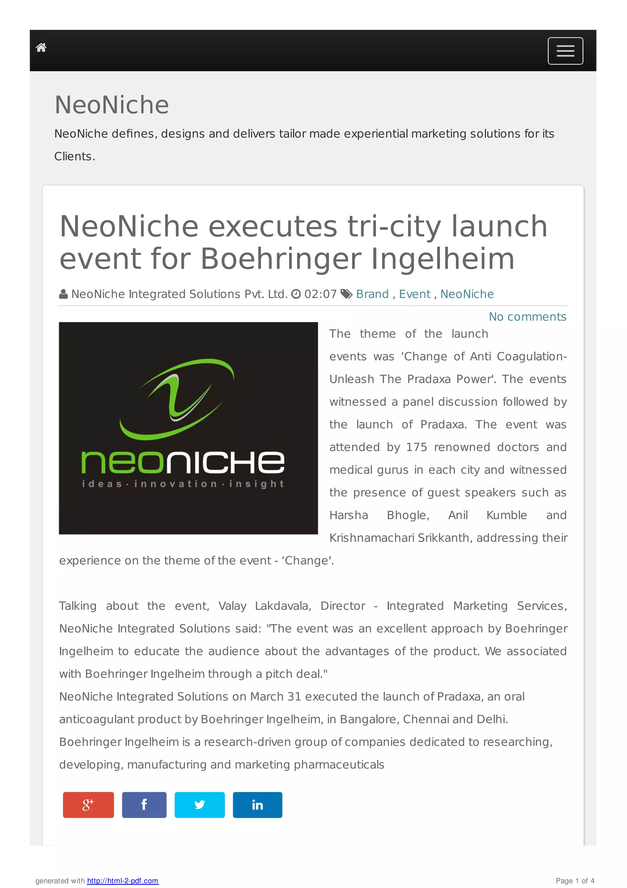 NeoNiche executes tri-city launch event for Boehringer Ingelheim | PDF