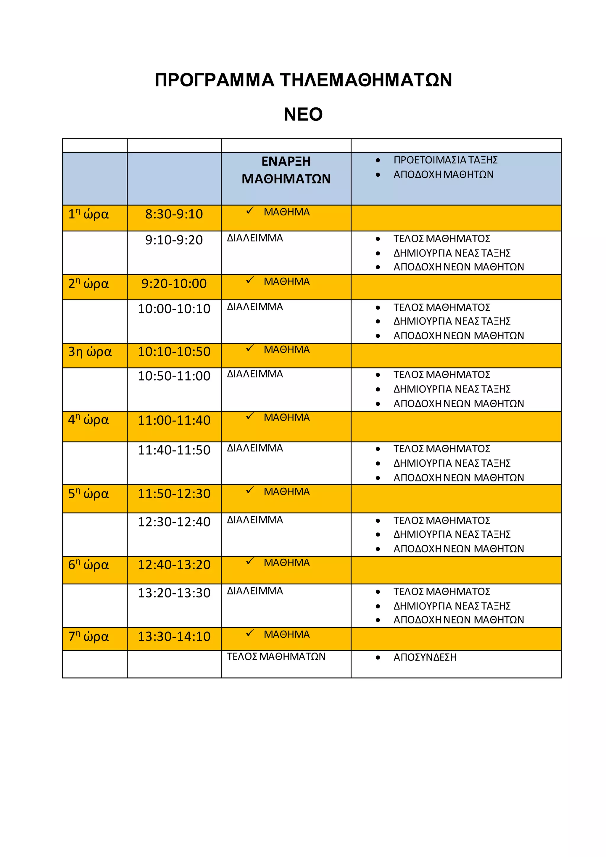 Neo orologio programma webex | DOC