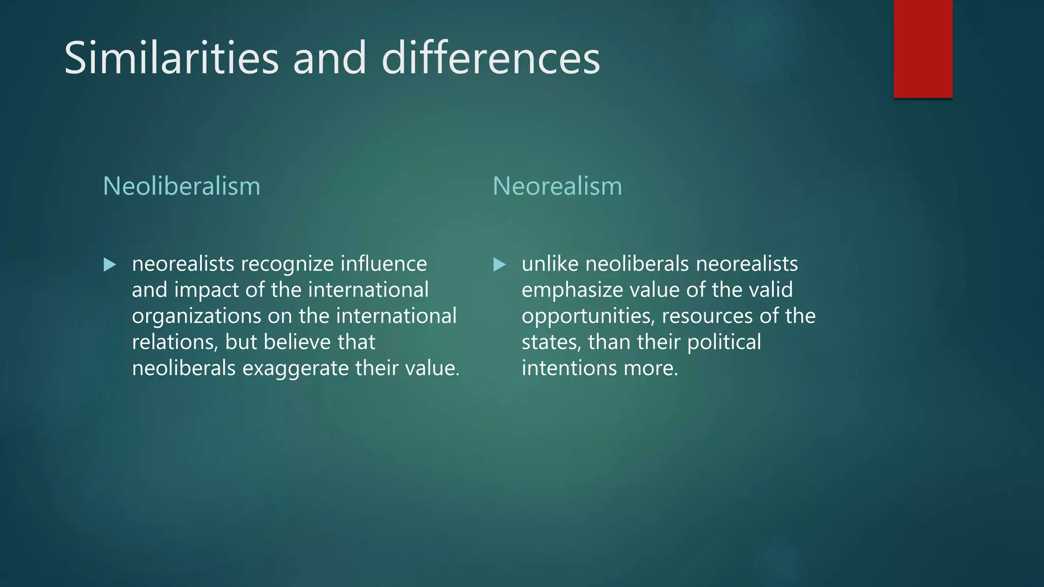 Neorealism and neoliberalism | PPTX