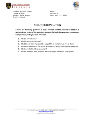 Neolithic Revolution Questions (only for 8B) | DOCX