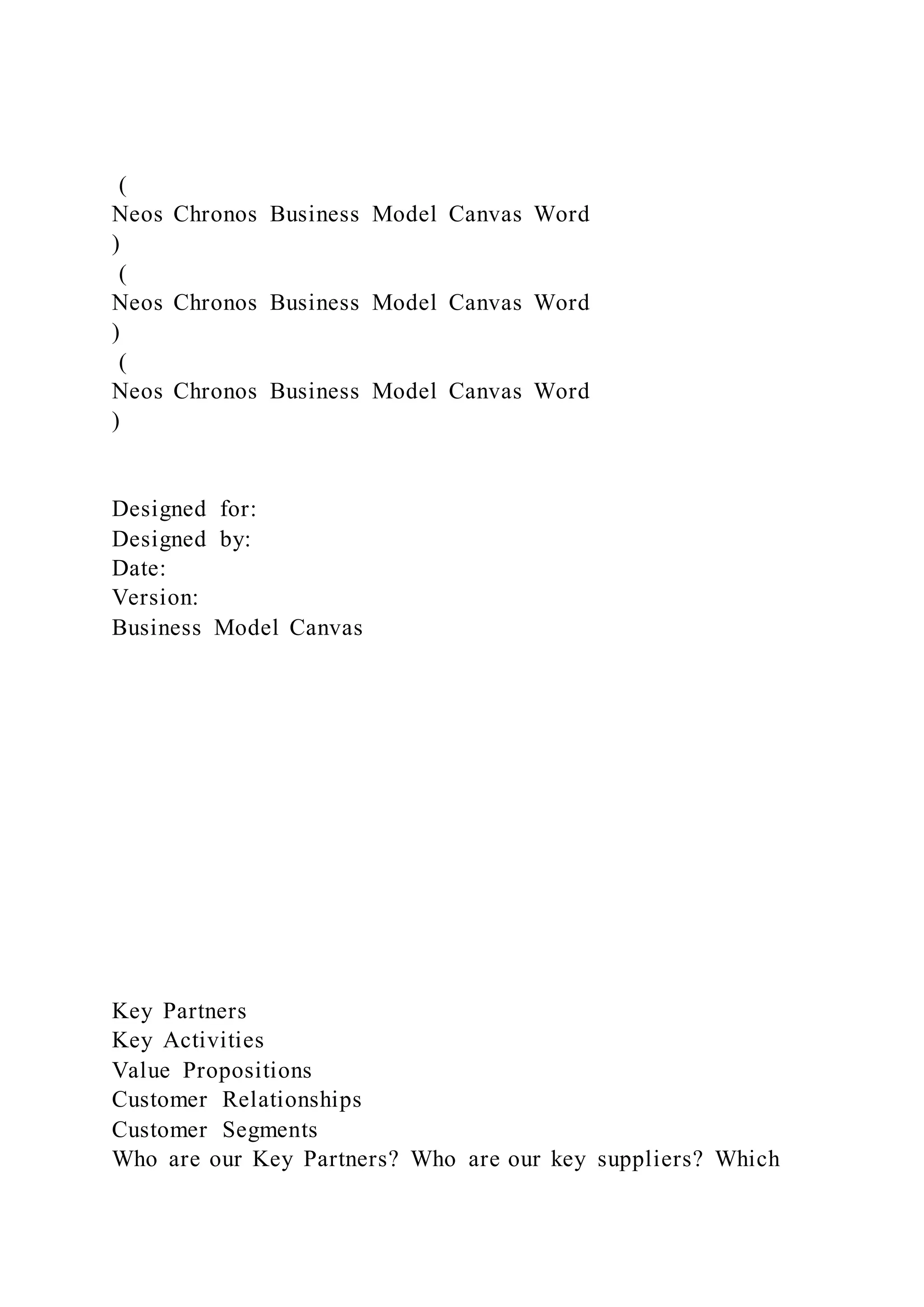 (Neos Chronos Business Model Canvas Word) (Neos Chronos B | PDF