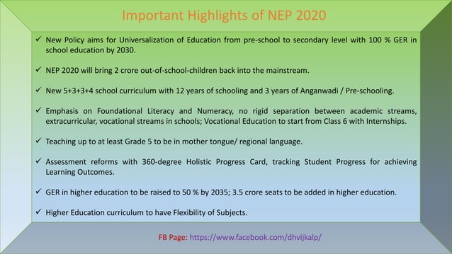 NEW EDUCATION POLICY 2020 | PPTX | Daycare and Pre-School | Parenting