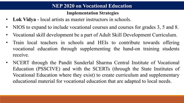 NEP 2020 on Vocational Education | PPTX