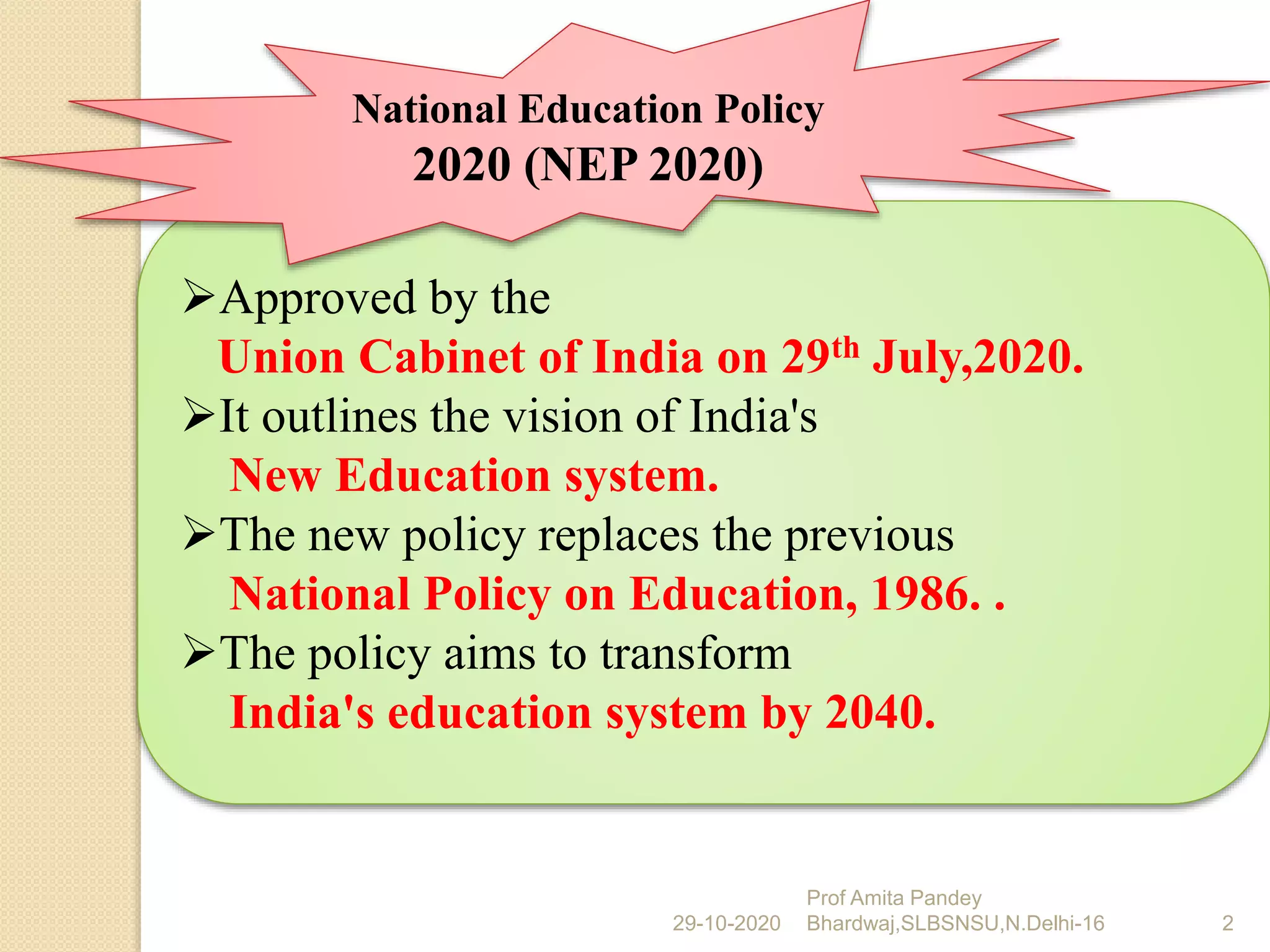 National Education Policy 2020 An Overview Ppt