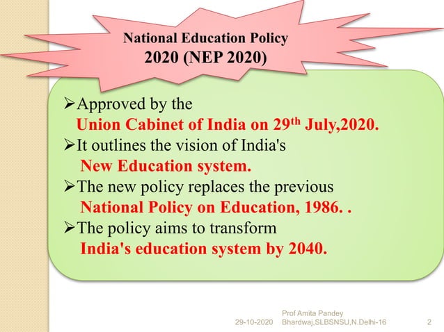 National Education Policy 2020: An Overview | PPTX