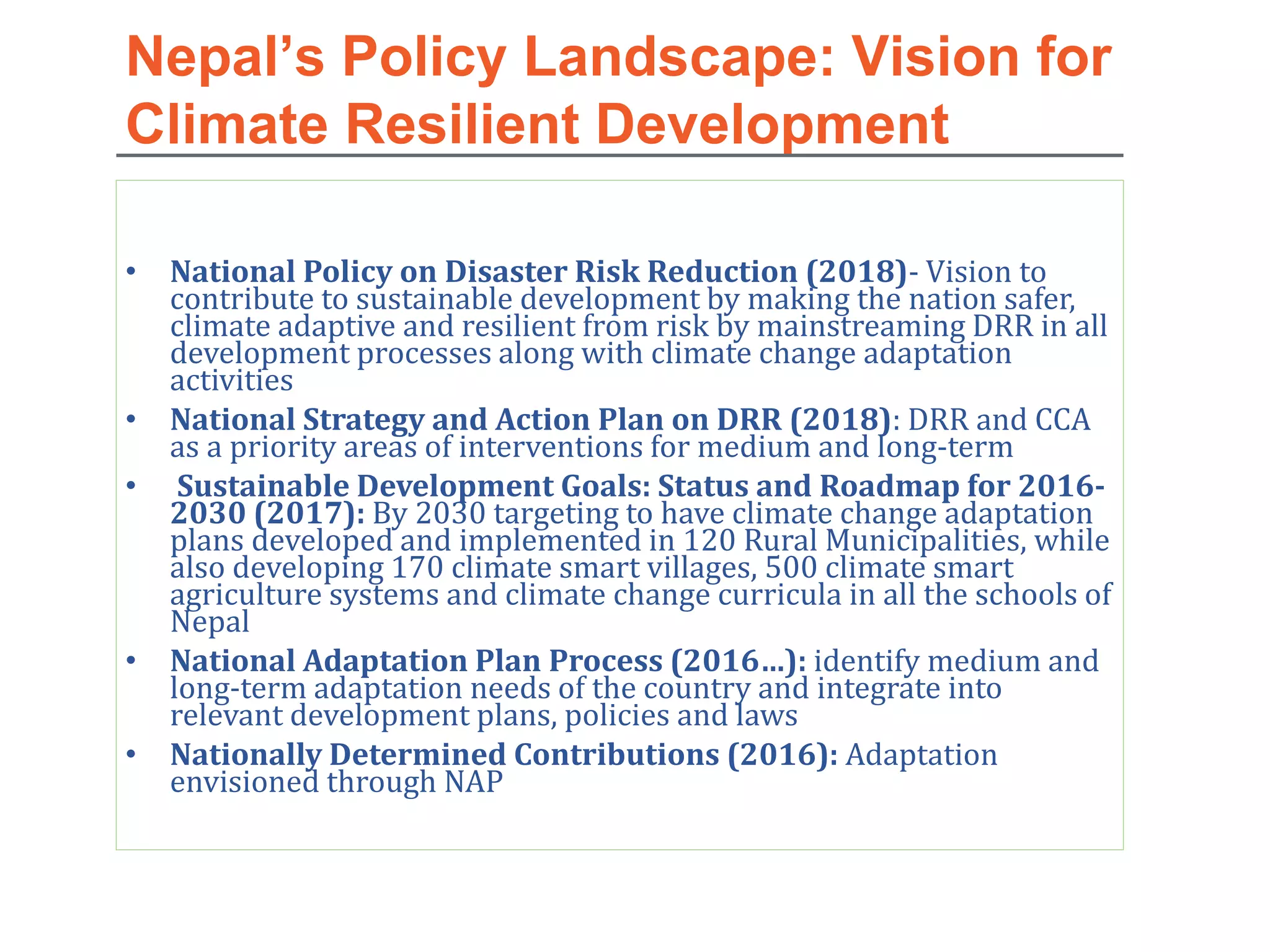 Policy Alignment for Climate Resilient Development in Nepal | PPTX