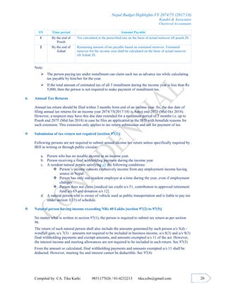 Nepal Budget Highlight 2074/75 (2017/18) Tax Rates | PDF