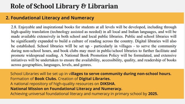 NEP and Role of School Library and Librarian | PDF