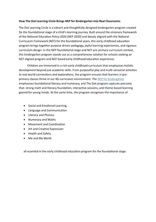 NEP for Kindergarten: The New Era of Early Childhood Learning in India ...