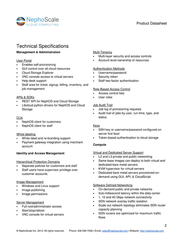 NephOS Product Datasheet | PDF