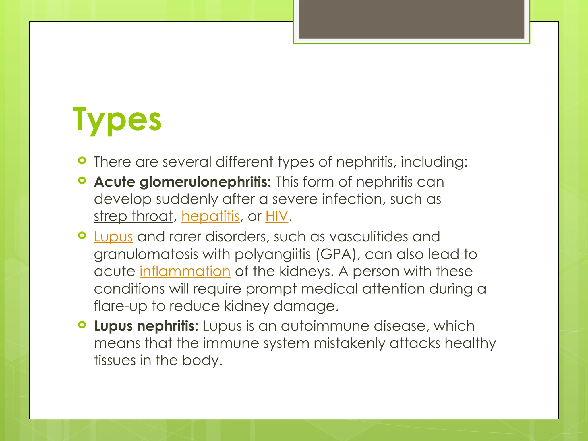 NEPHRITIS AND ITS NURSING MANAGEMENT pptx | PPTX | Infectious Diseases | Diseases and Conditions