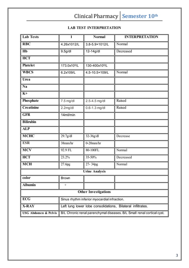 Nephrology case study | DOC | Blood Disorders | Diseases and Conditions