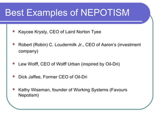 Nepotism | PPT | Business | Business and Finance