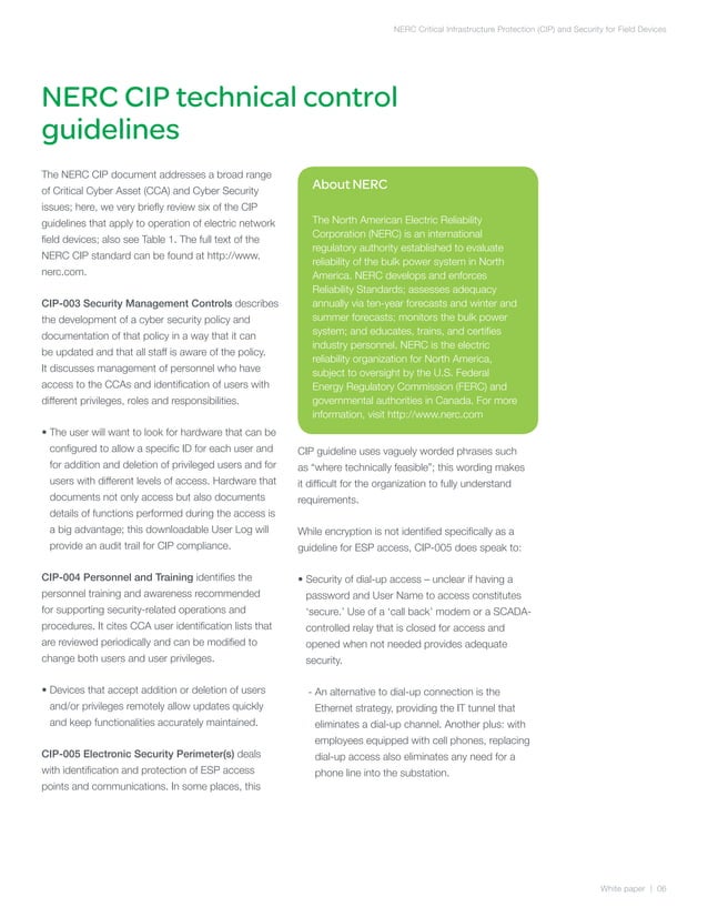 NERC Critical Infrastructure Protection (CIP) and Security for Field ...