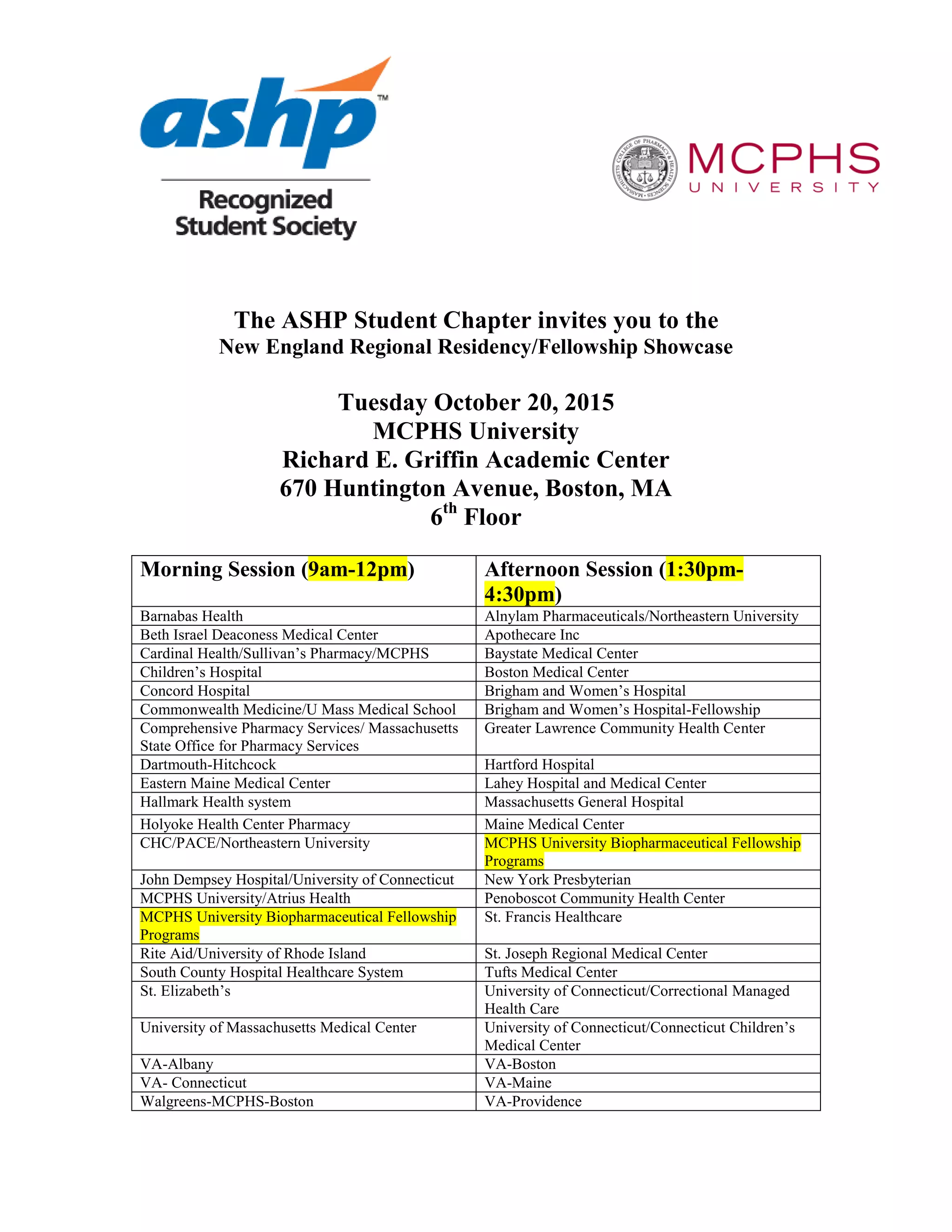 See MCPHS at the New England Regional Fellowship/Residency Showcase | PDF