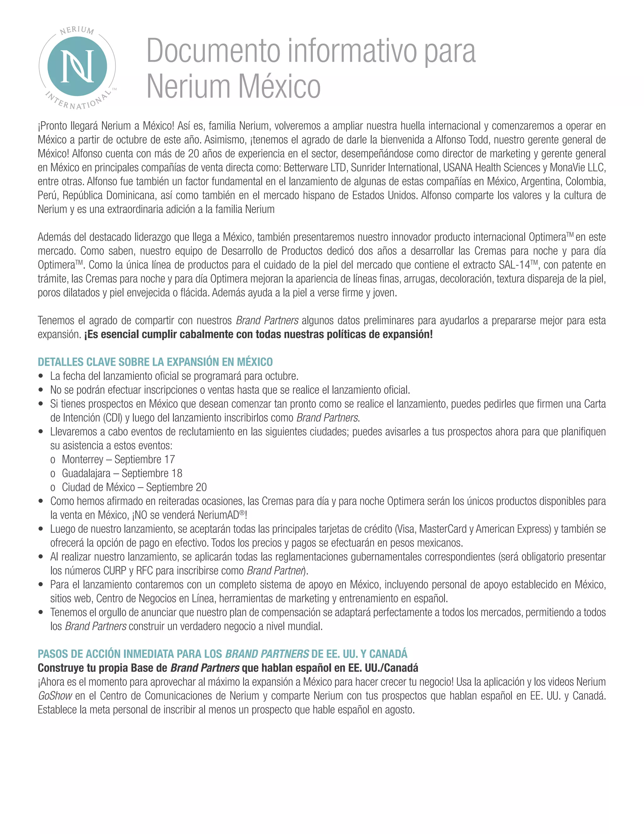 El lanzamiento de Nerium International en México tendrá lugar en ...