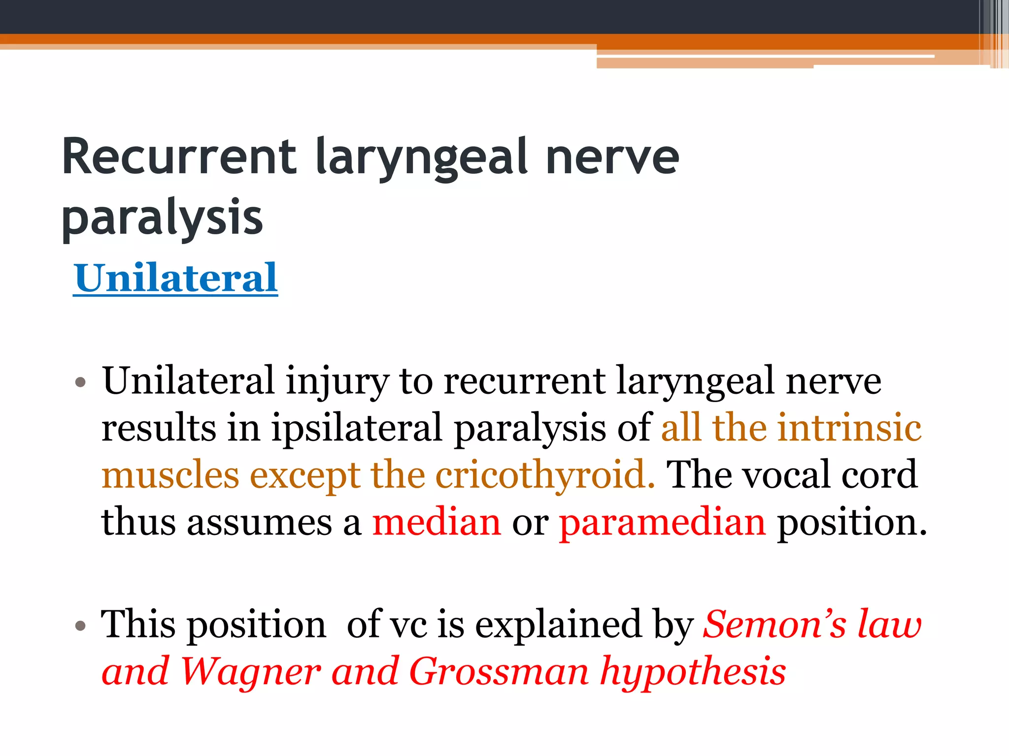 Nerve supply of larynx & laryngeal paralysis | PPTX